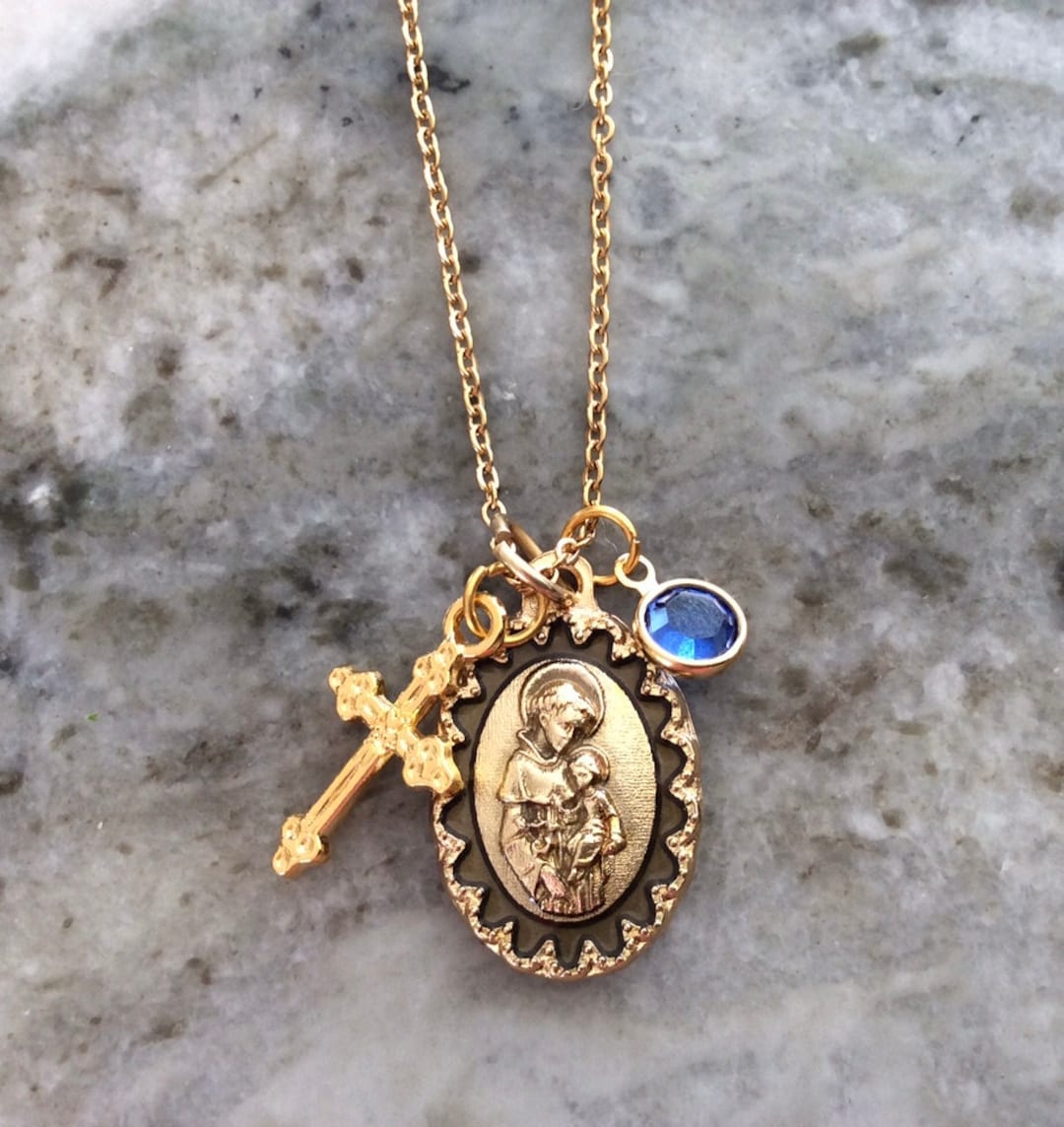 Saint Anthony Necklace Gold Plated Stainless Steel Birthstone Jewelry ...