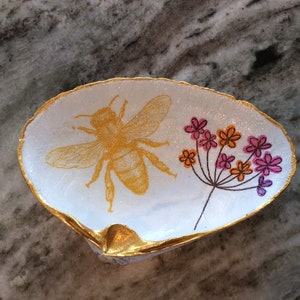 Golden Bee Shell Hand Painted Clam Shell Jewelry Dish Trinket Dishes ...