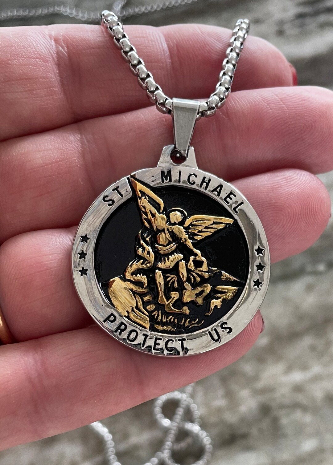 Saint Michael Medal Silver and Gold St Michael Necklace Archangel ...