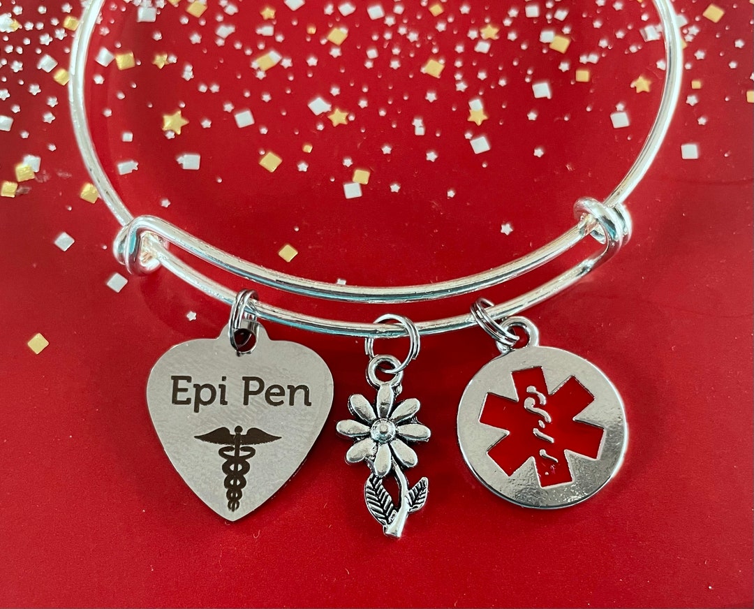 Medical Alert Bracelet Epi Pen Gift for Women Expandable Charm Bracelet ...