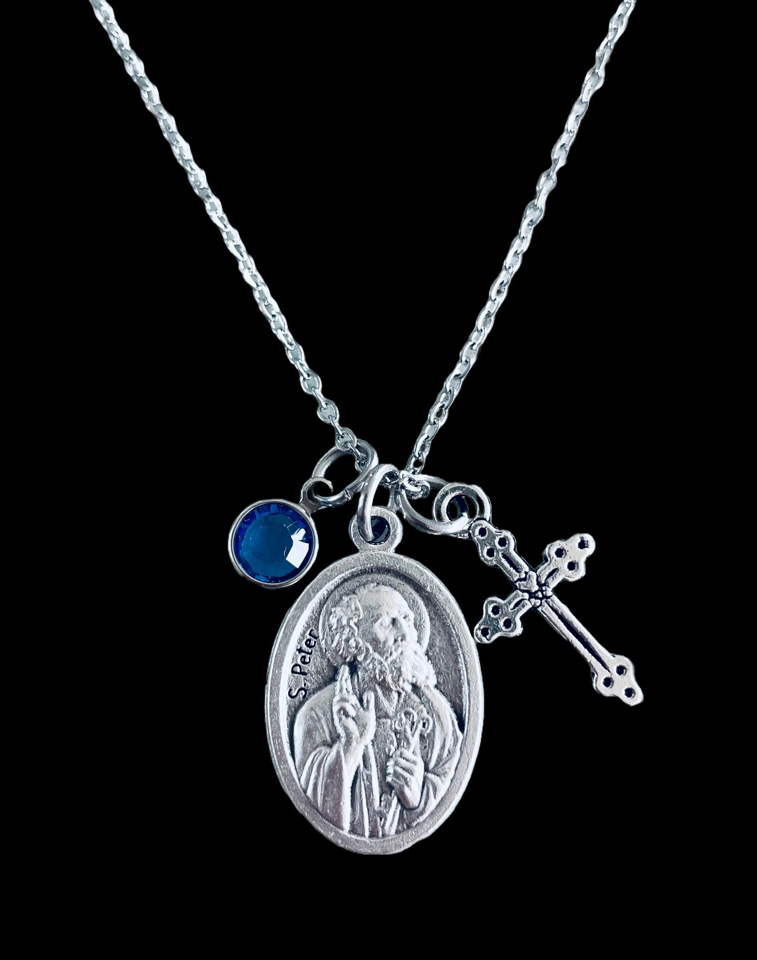 Saint Peter Necklace St Peter Medal With Cross Personalized ...