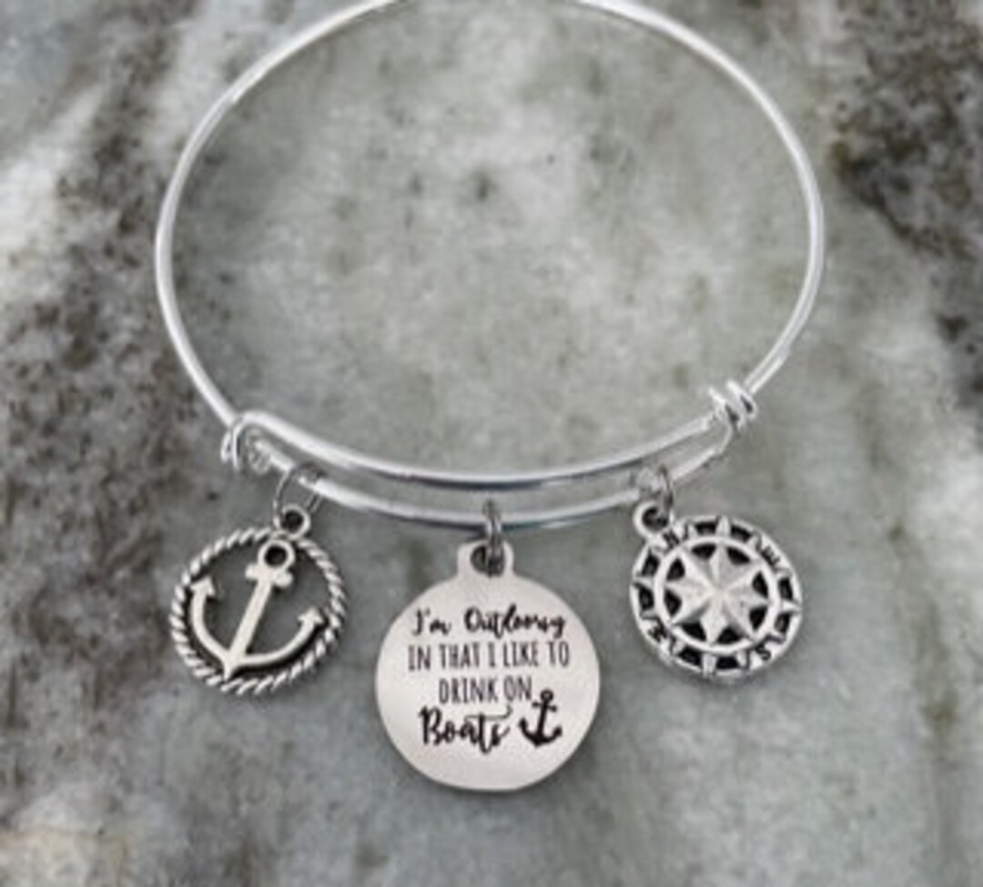 Women's Boating Gift Nautical Jewelry Expandable Charm Bracelet Silver ...