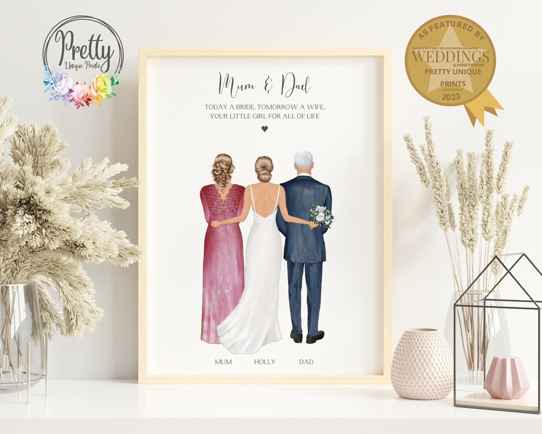 Gift for Mother and Father of the Bride, Personalised Wedding Print for ...