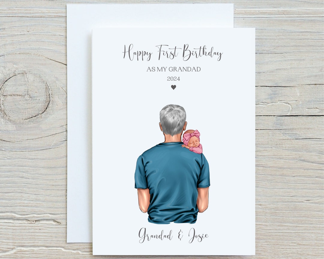 First Birthday as My Grandad Card, Personalised Birthday Card for New ...