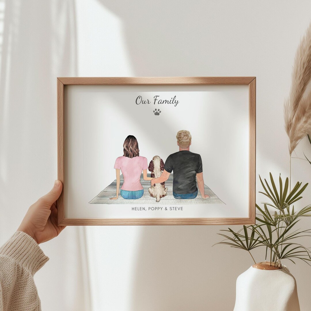 Couple and Dog Print, Family Dog Portrait, Mothers Day Gift From the ...