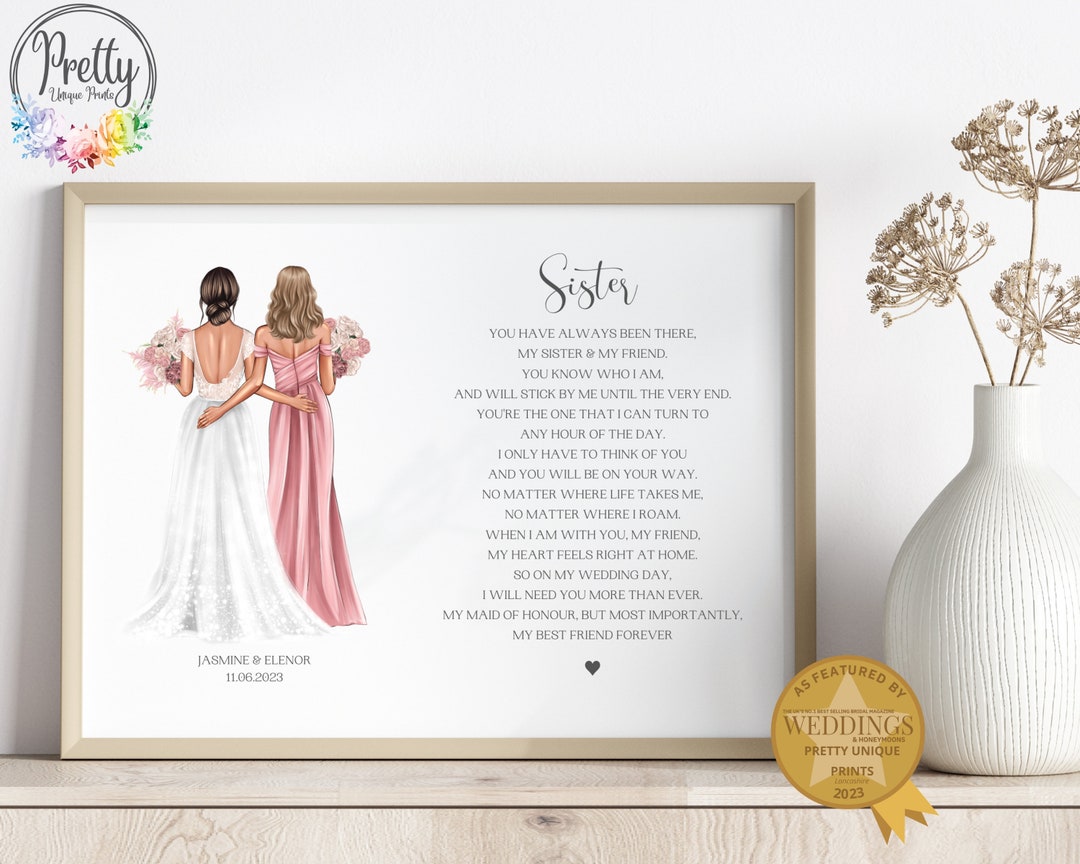 Personalised Gift for Bridesmaid, Sister and Bride Print, Wedding ...