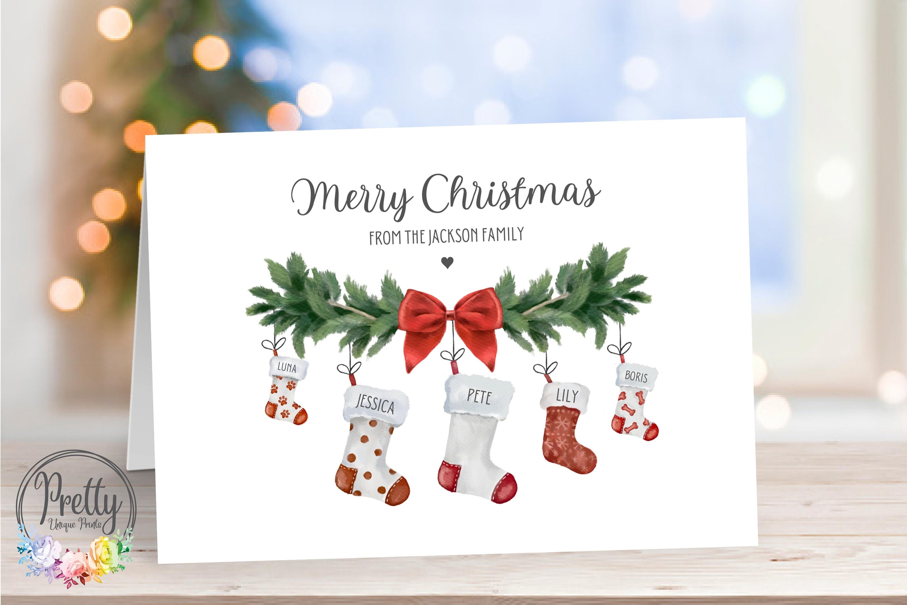 Family Christmas Card Pack, Personalised Stocking Christmas Cards ...