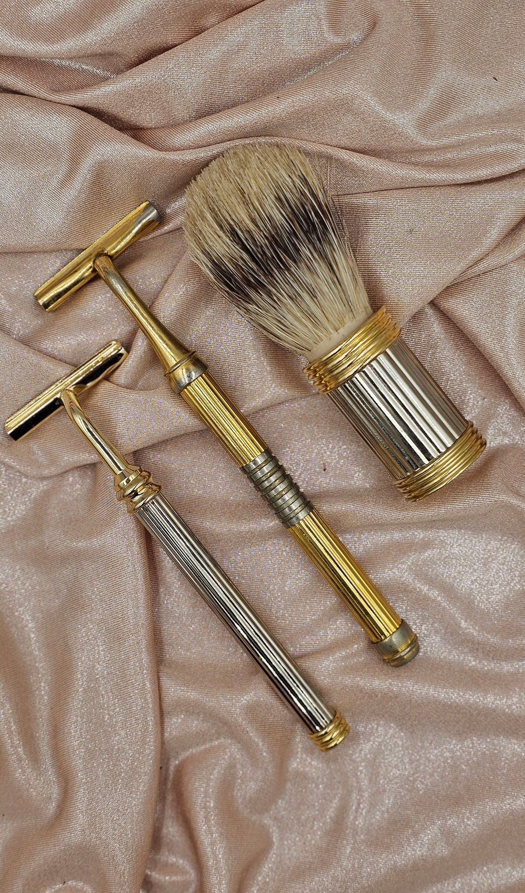 Vintage Gold Plated Shaving Set, Vintage Gillette Razor, Lather Brush ...