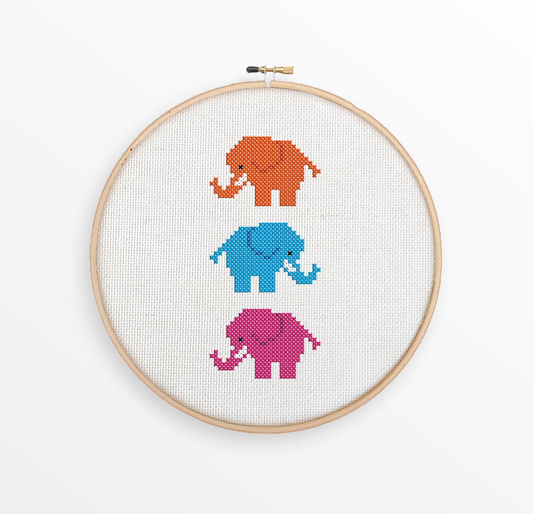 Cute Colourful Elephants Cross Stitch Pattern | Modern Xstitch Instant ...