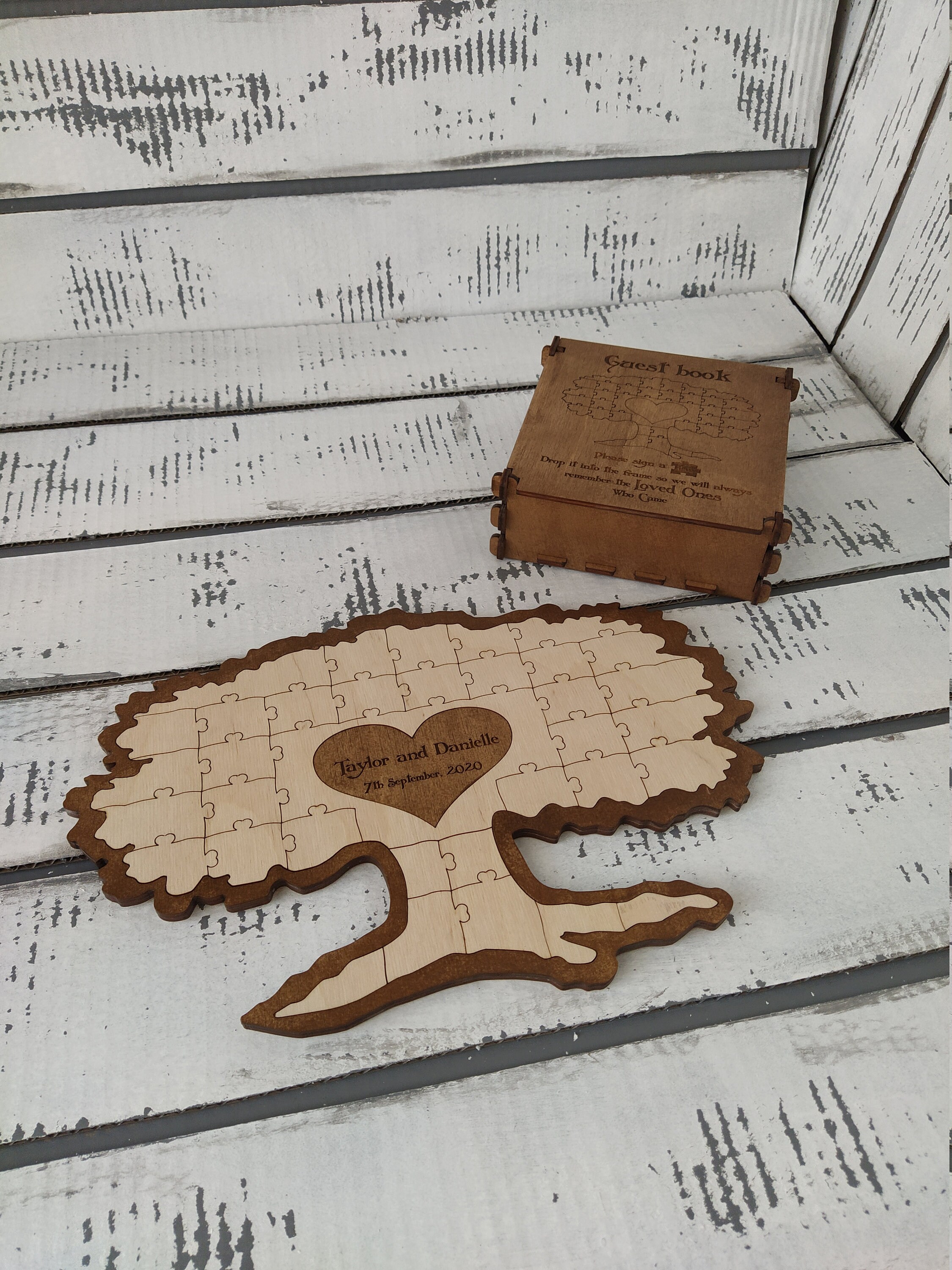 Wedding tree guest book wood Custom Tree Guest Book Jigsaw | Etsy