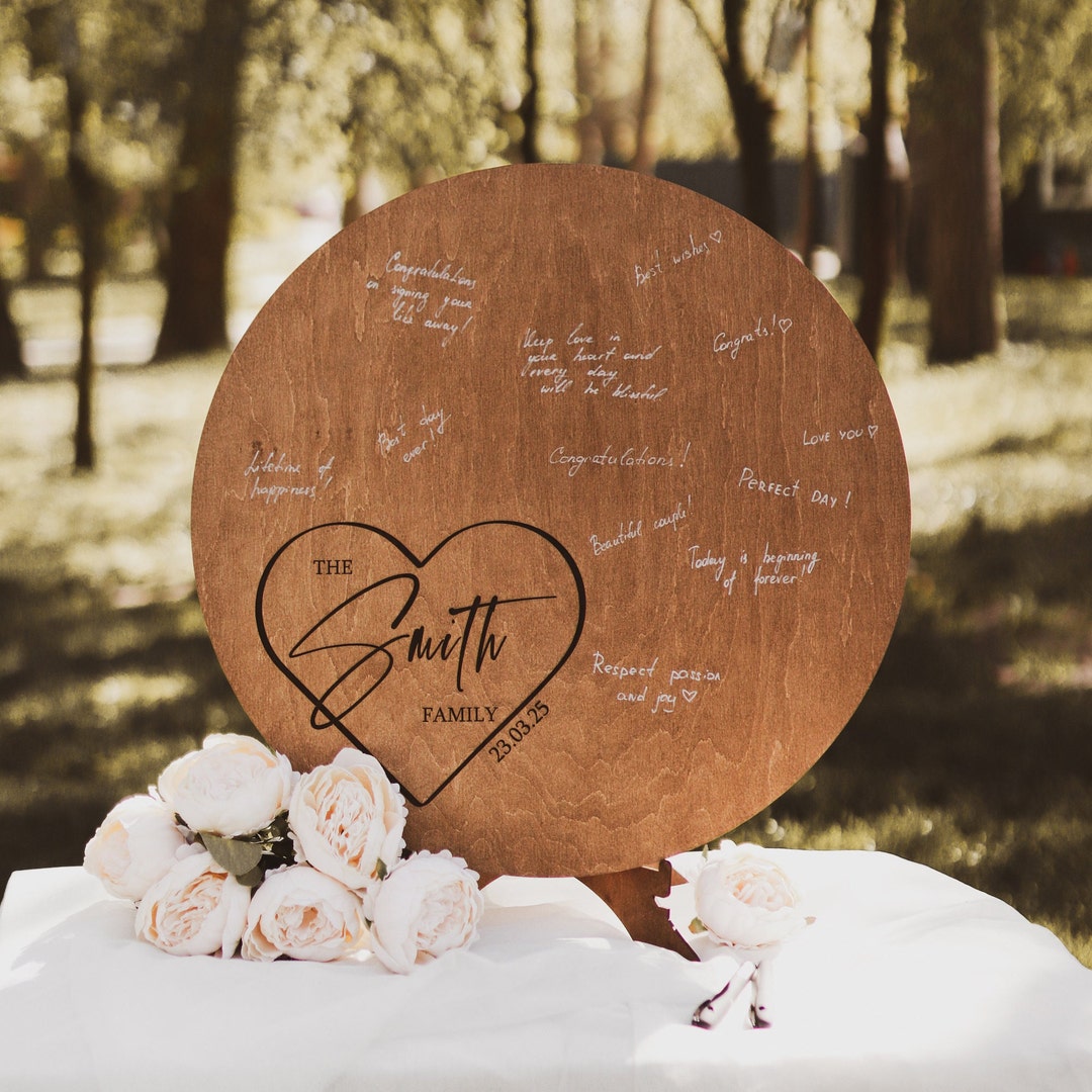 Wedding Guestbook Alternative, Wooden Round Guestbook Stand, Wedding ...