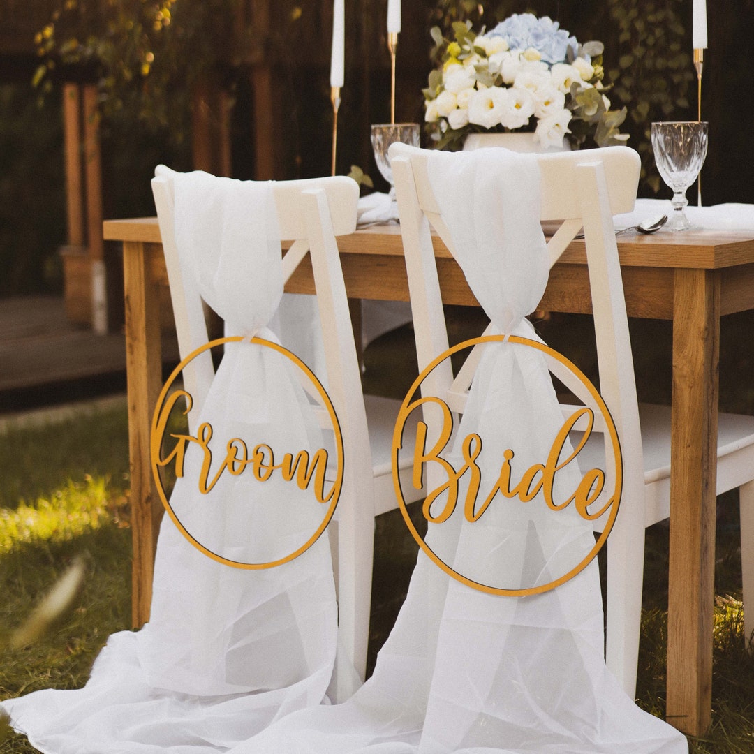 Bride and Groom Chairs Signs, Wedding Chairs Decor, Personalized ...