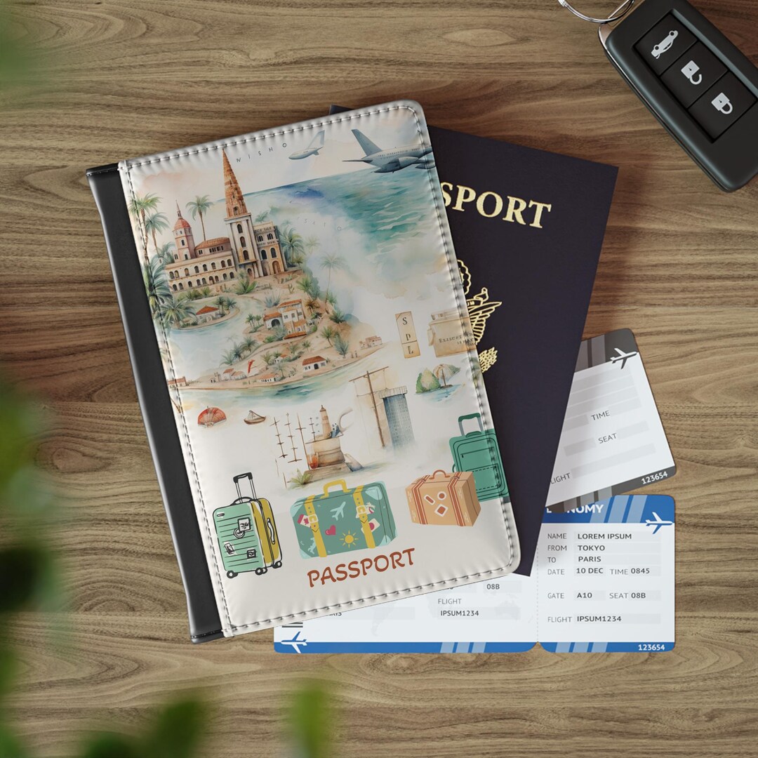 Vintage Travel Map Passport Cover | Luggage Suitcase Plane Illustration ...