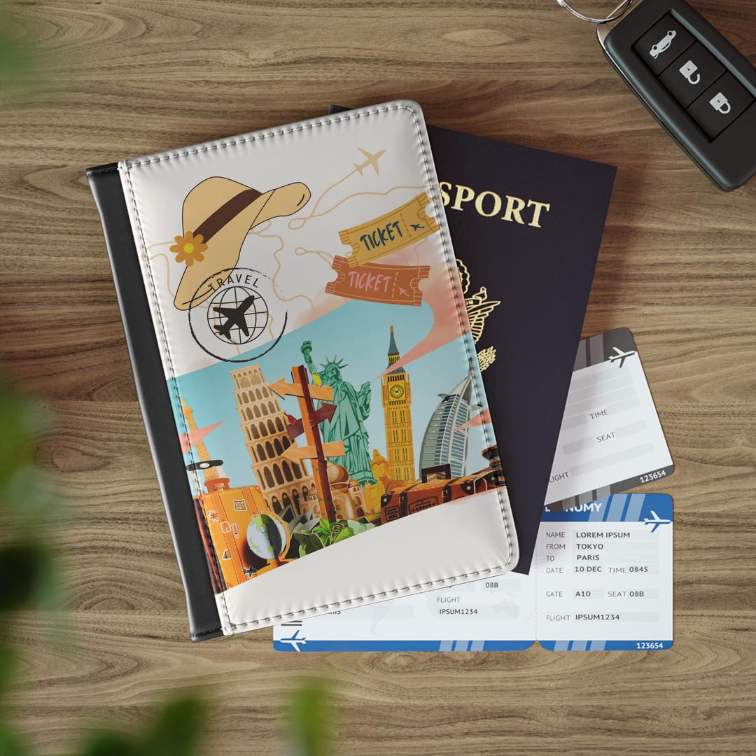 World Travel Collage Passport Cover | Landmark Montage, Tickets & Hat ...