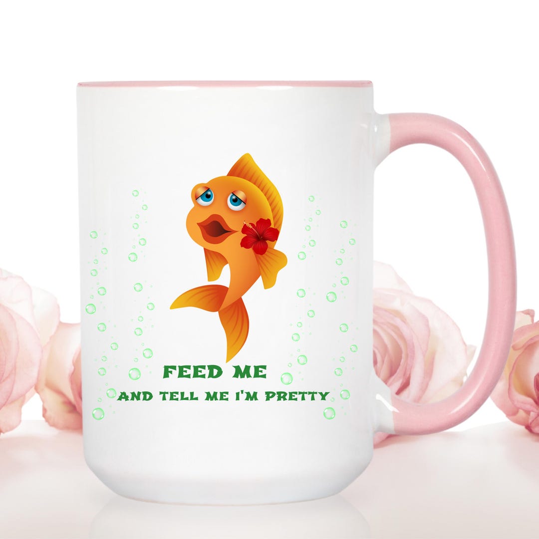 Cartoon Goldfish With Red Lips and Flower Accent Coffee Mug, Marine Mug ...