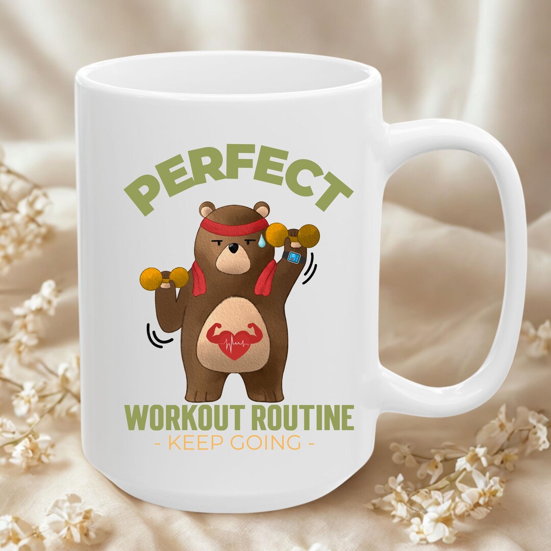 Perfect Workout Routine Reminder With Bear Cartoon Ceramic Mug, Coffee ...
