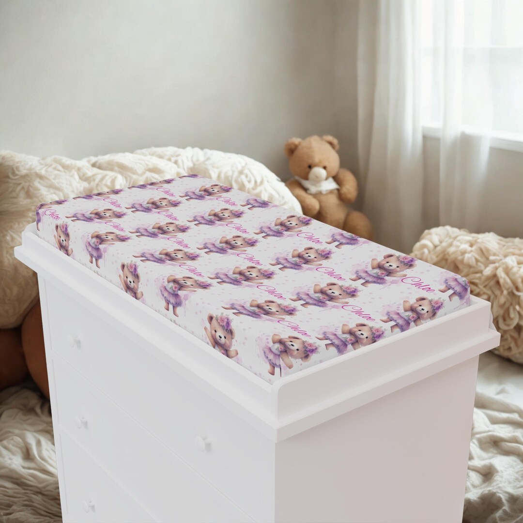 Bear Princess Pattern Baby Changing Pad Cover | Pink Floral Nursery - Etsy