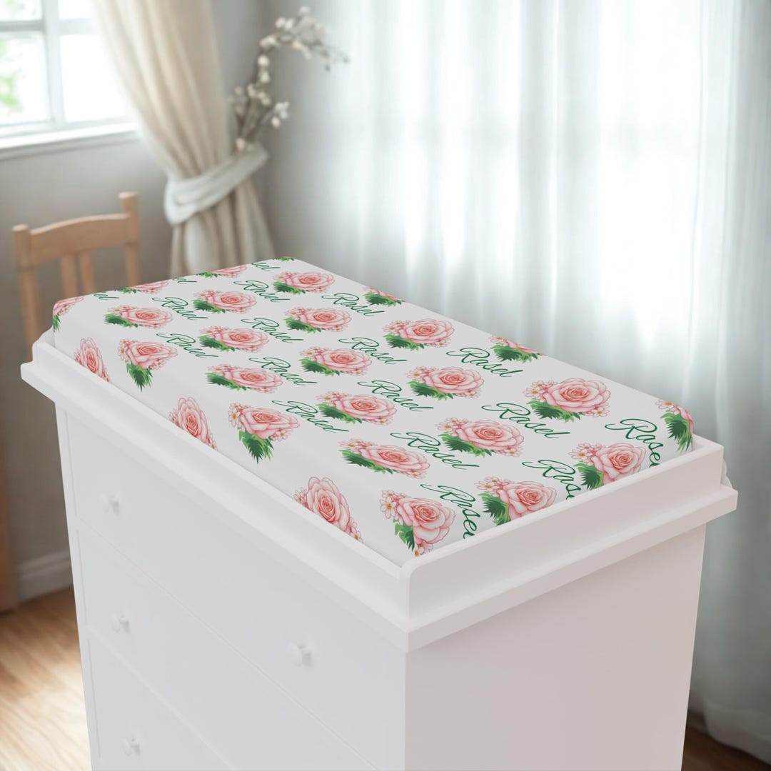 Pink Rose Pattern Baby Changing Pad Cover | Floral Nursery Decor - Etsy