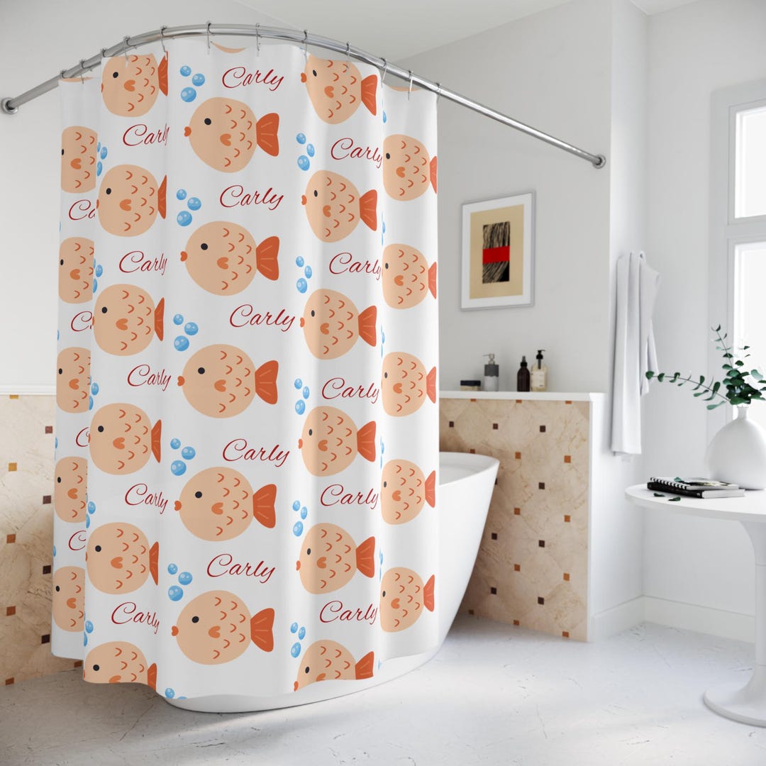 Personalized Cute Fish Pattern Shower Curtain | Custom Name Carly - Etsy