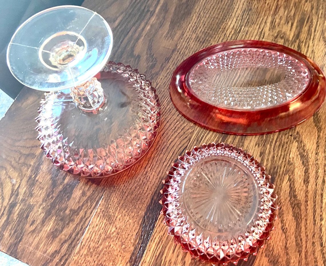 Vintage RUBY DIAMOND Point Water Set of 3 Crystal Glass Cut | Etsy