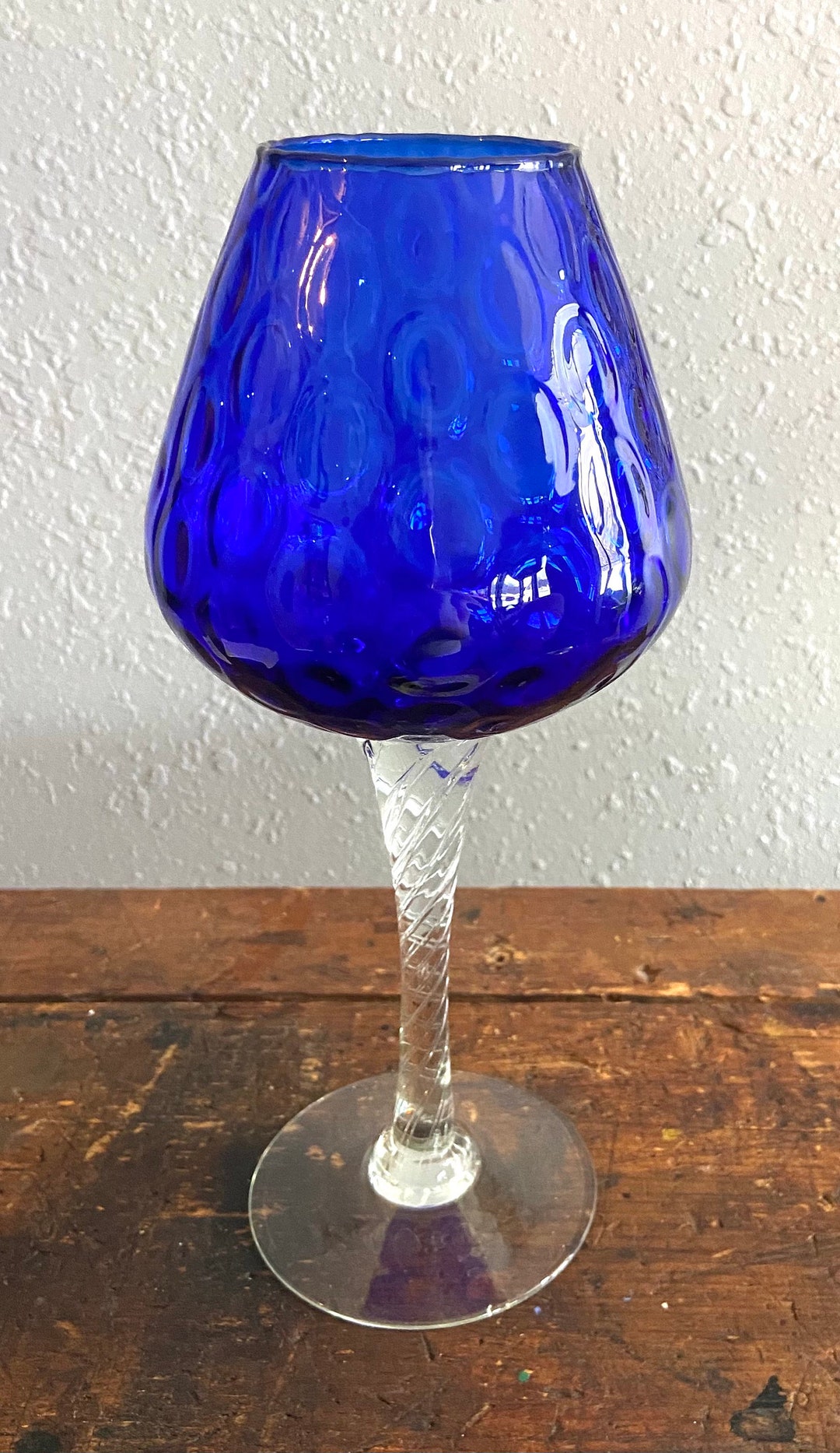 Vintage Cobalt Blue Italian Brandy Snifter Large Etched Crystal Stem ...