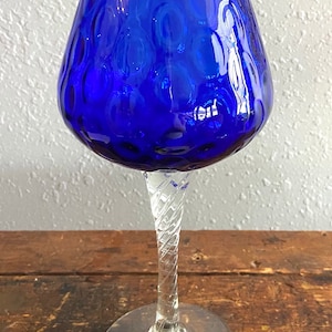 Vintage Cobalt Blue Italian Brandy Snifter Large Etched Crystal Stem ...