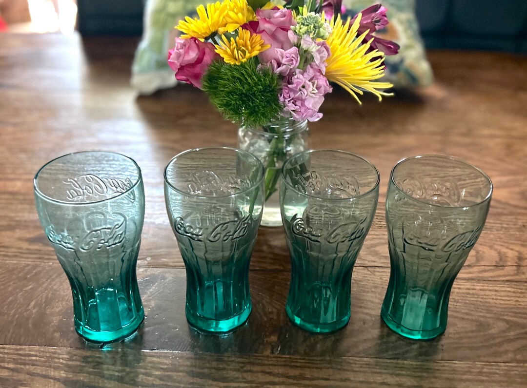 Vintage Coke Teal Soda Glasses Set of 4 Mcdonald Coke Barware ...