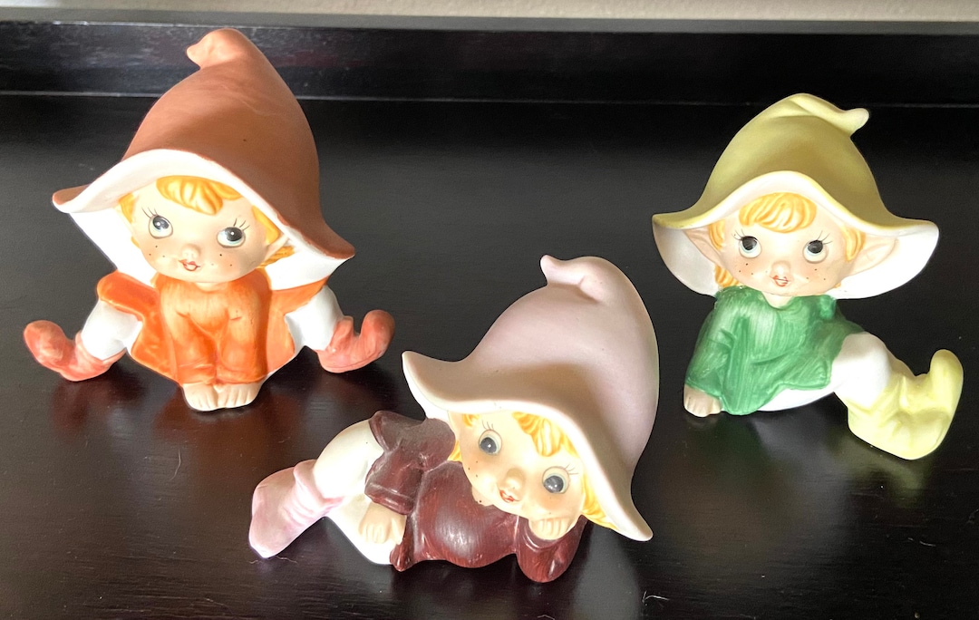 Vintage Gnomes 1970 Homco Set of 3 Elf Pixie/fairy Whimsical Figurines ...