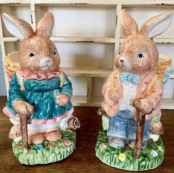 Vintage Pair of Spring Bunnies Planters Boy/girl Rabbit - Etsy