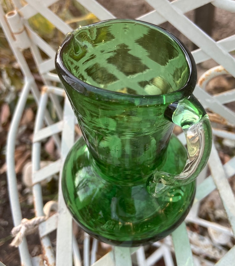 Vintage Green Glass Pitcher With Clear Handle Christmas - Etsy