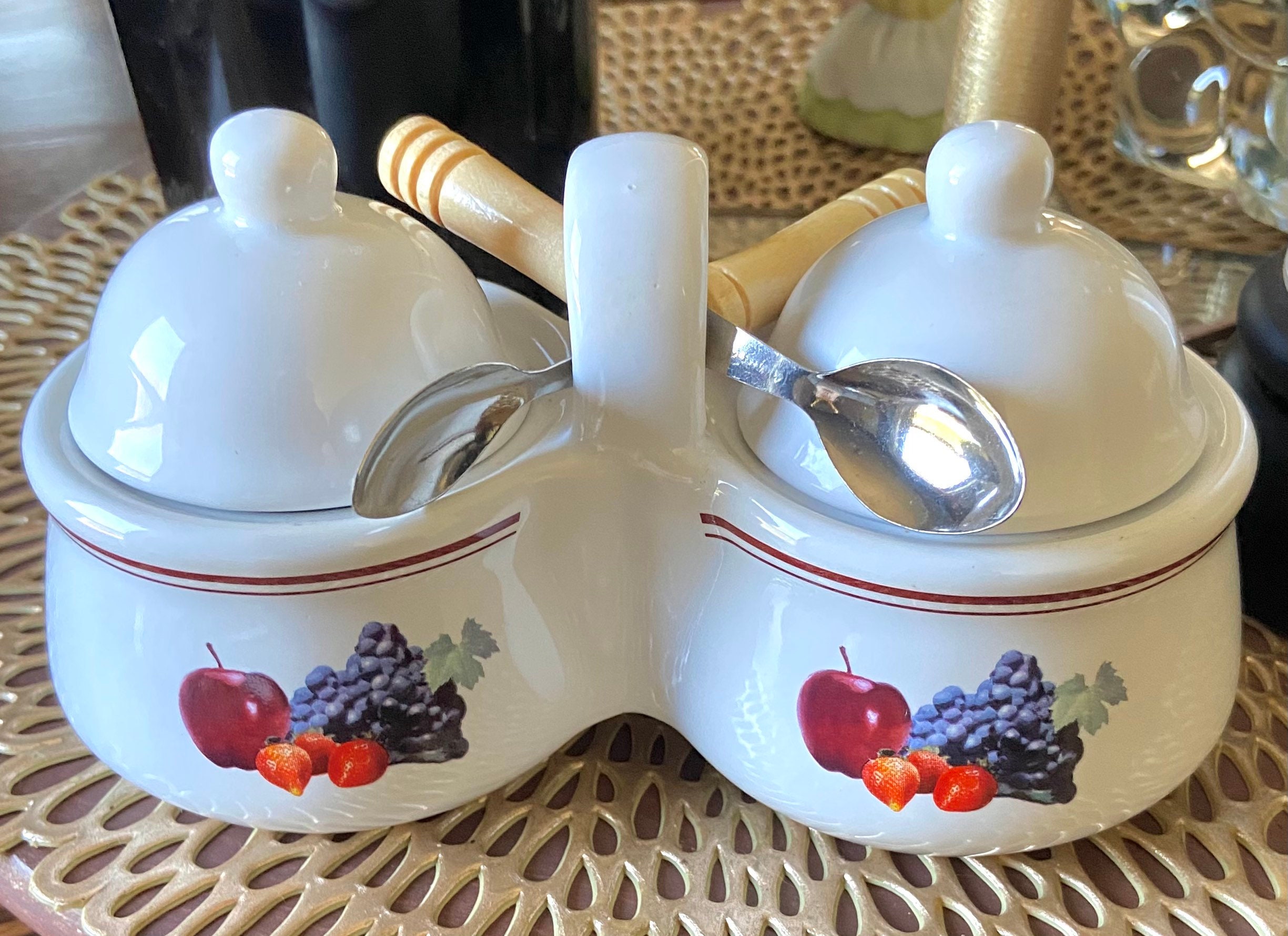 Vintage Houston Harvest Double Jam Jelly Servers With Lids and Spoons ...