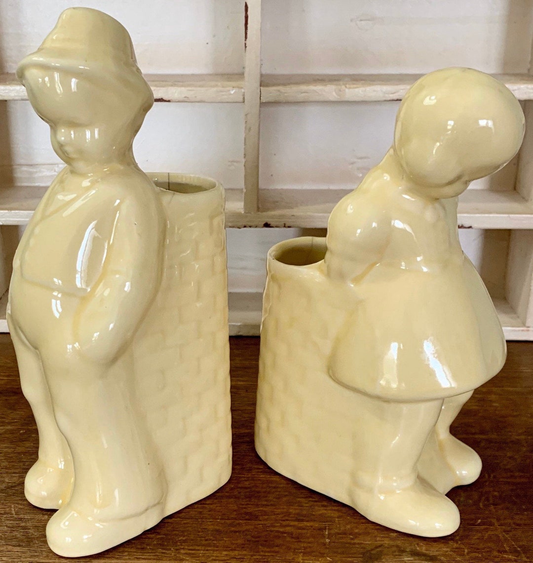 Vintage Pair Boy/girl Figures Vase Floral Planter Pale Yellow, Mother’s ...