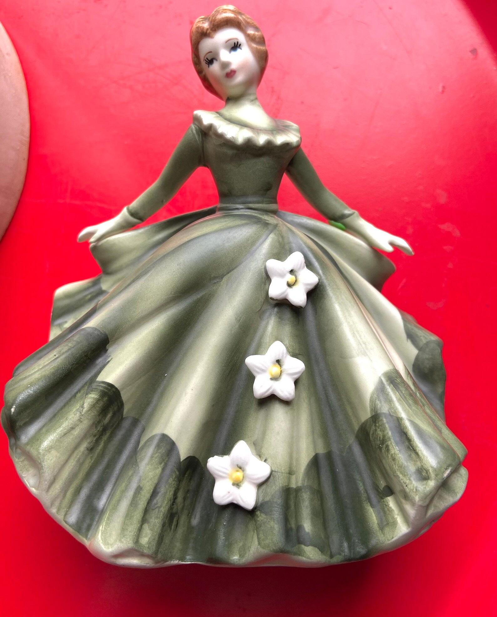 Vintage Lefton Southern Belle Woman in Green Dress Porcelain | Etsy