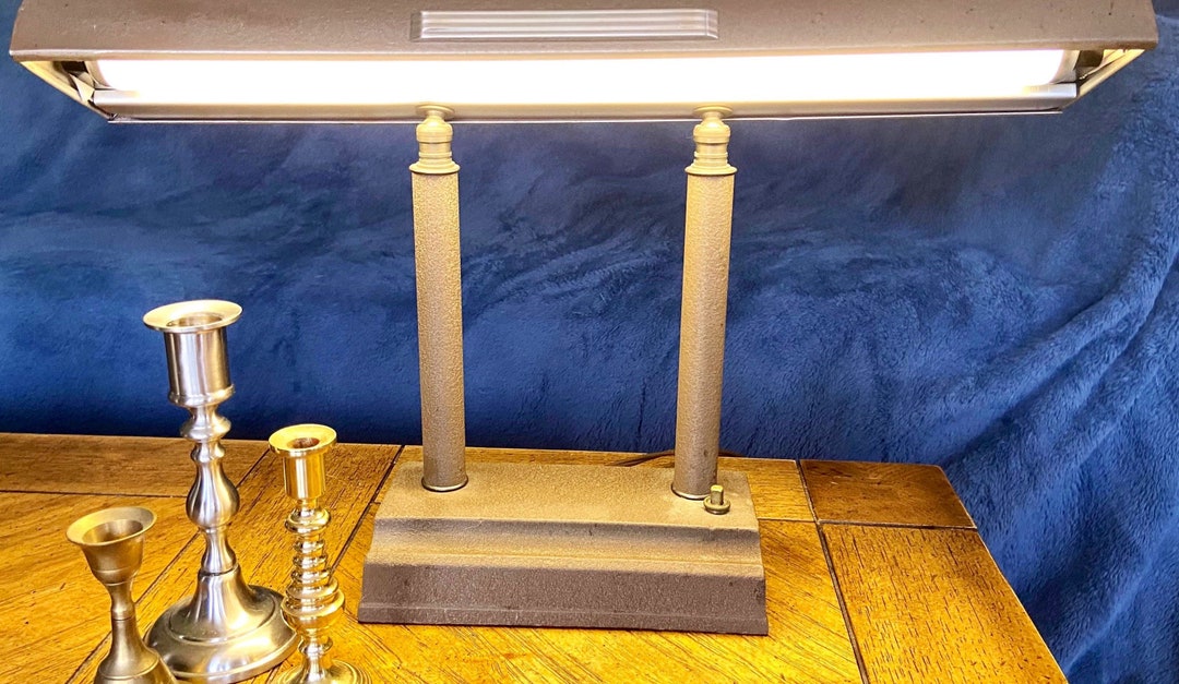 Vintage 1950’s Restoration Style Lamp Large Industrial Metal Brown Desk ...