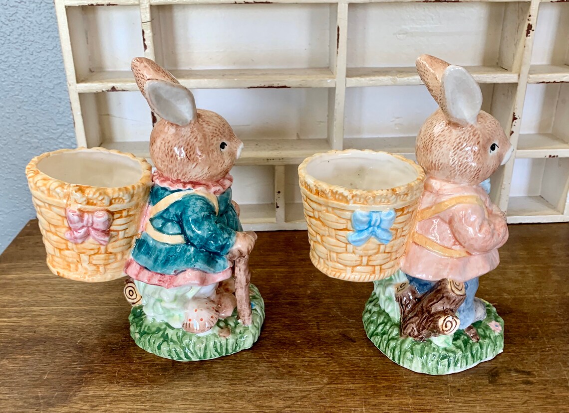 Vintage Pair of Spring Bunnies Planters Boy/girl Rabbit - Etsy