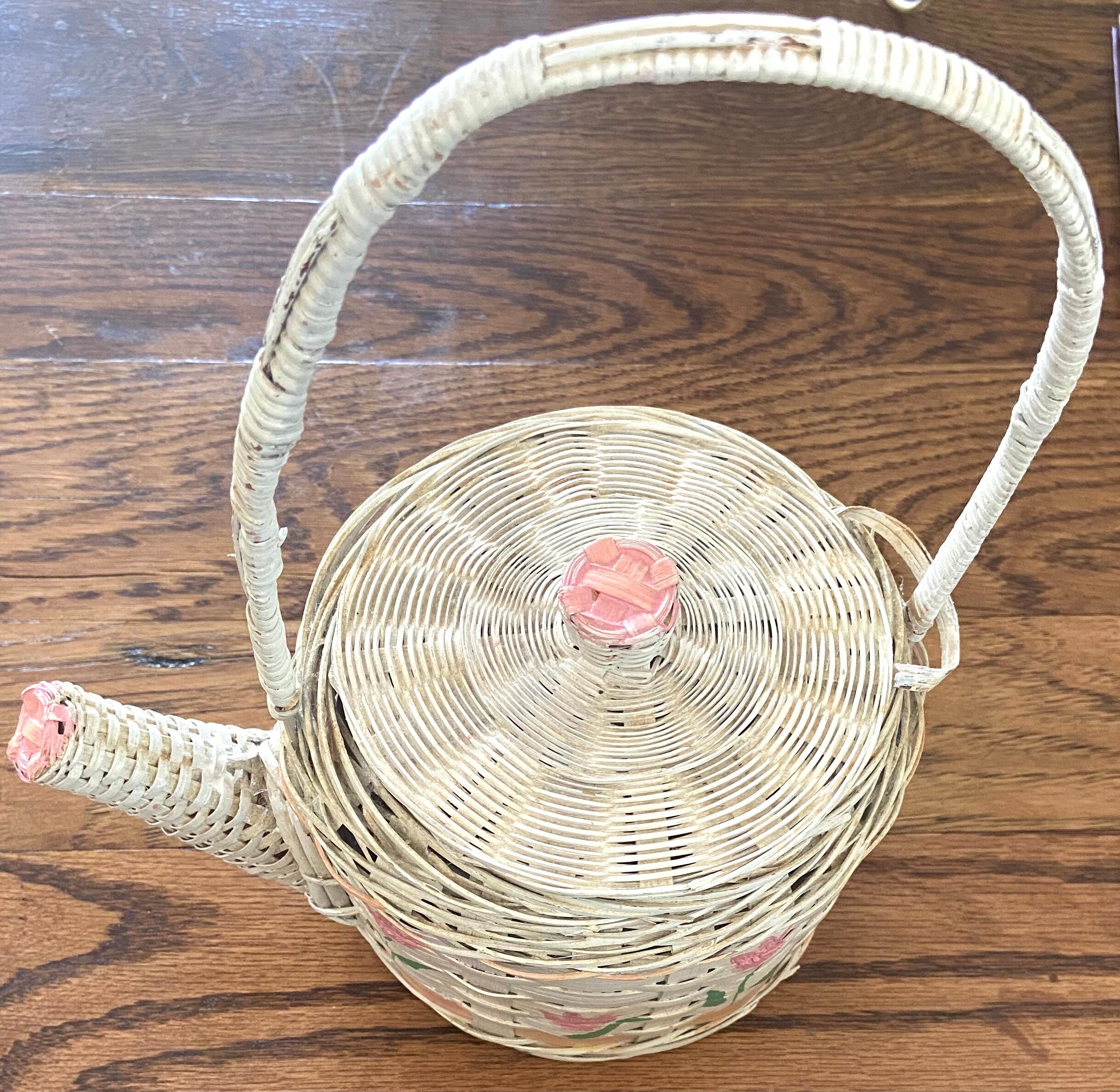 Vintage White Wicker Watering Can Design Basket W/ Cover - Etsy