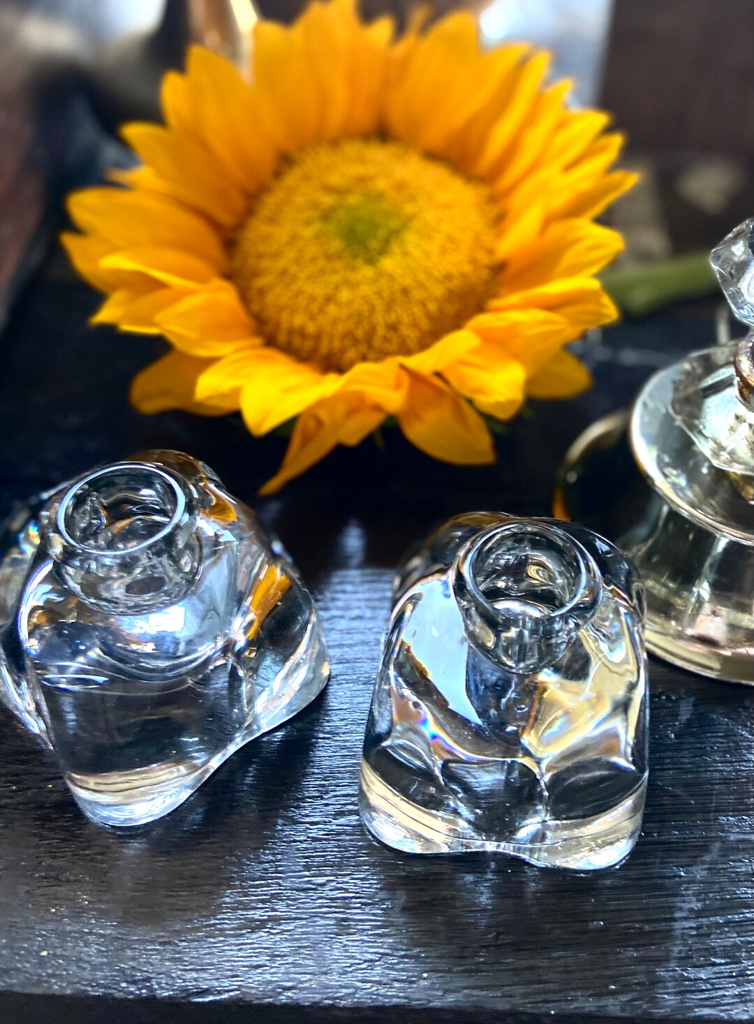 Vintage Crystal Heavy Matching Pair Taper Candles, Reverse Candle ...