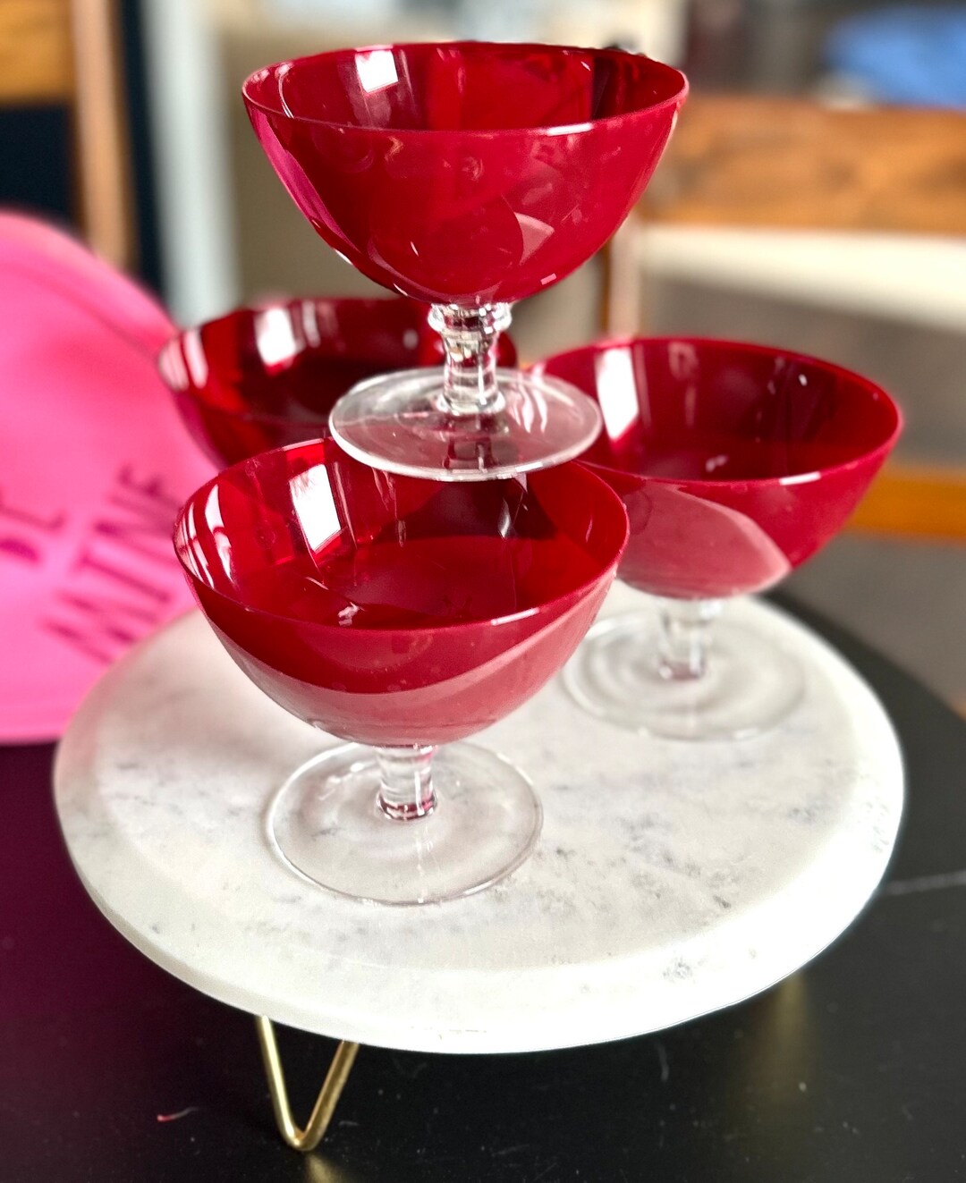 Vintage Ruby Red Footed Dessert/ Ice Cream Cups Set of 4 With Clear ...