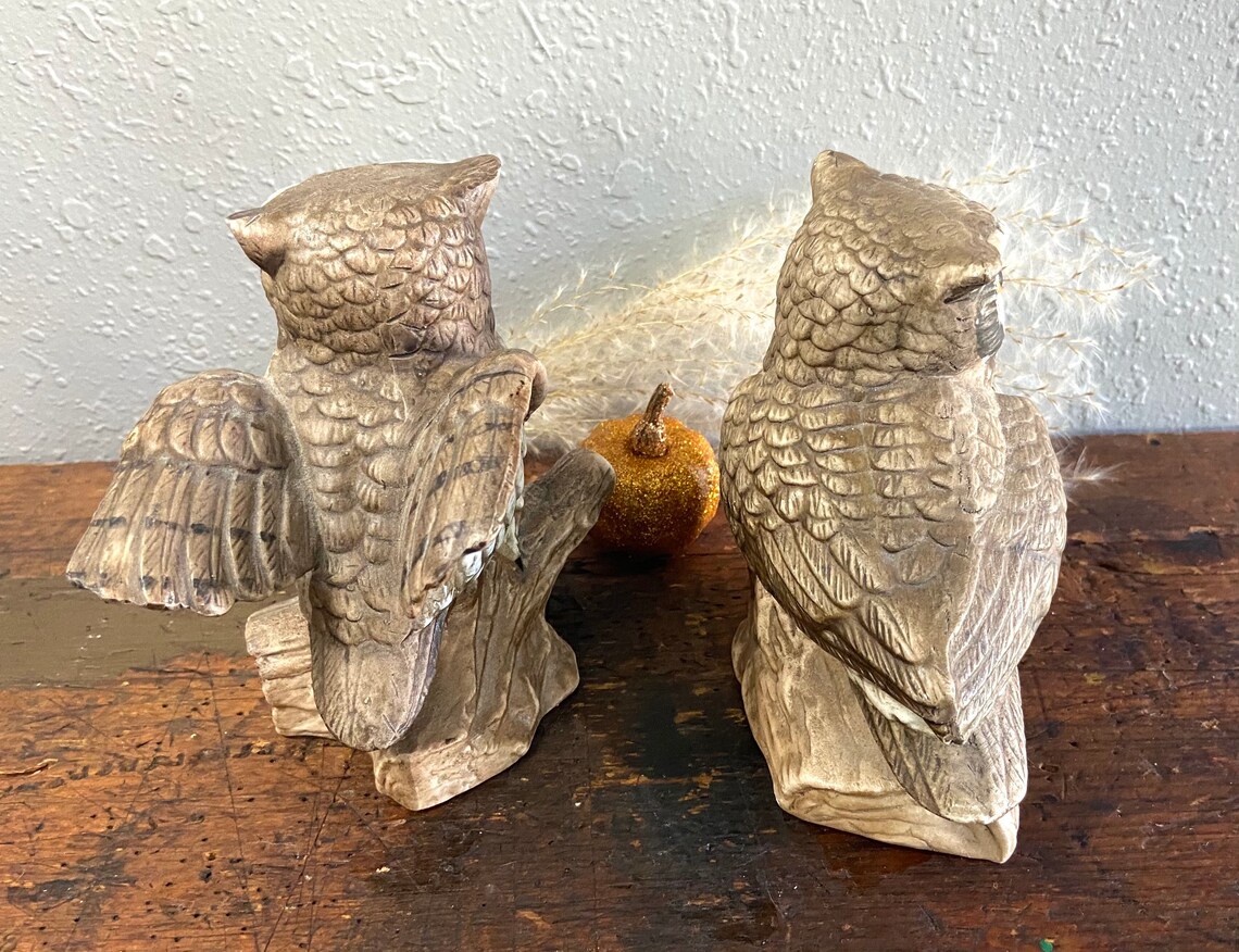 Vintage Horned Owl Ceramic Pair Homco Brown Owls Farmhouse | Etsy