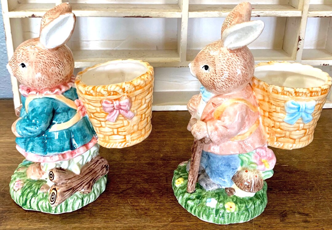 Vintage Pair of Spring Bunnies Planters Boy/girl Rabbit - Etsy