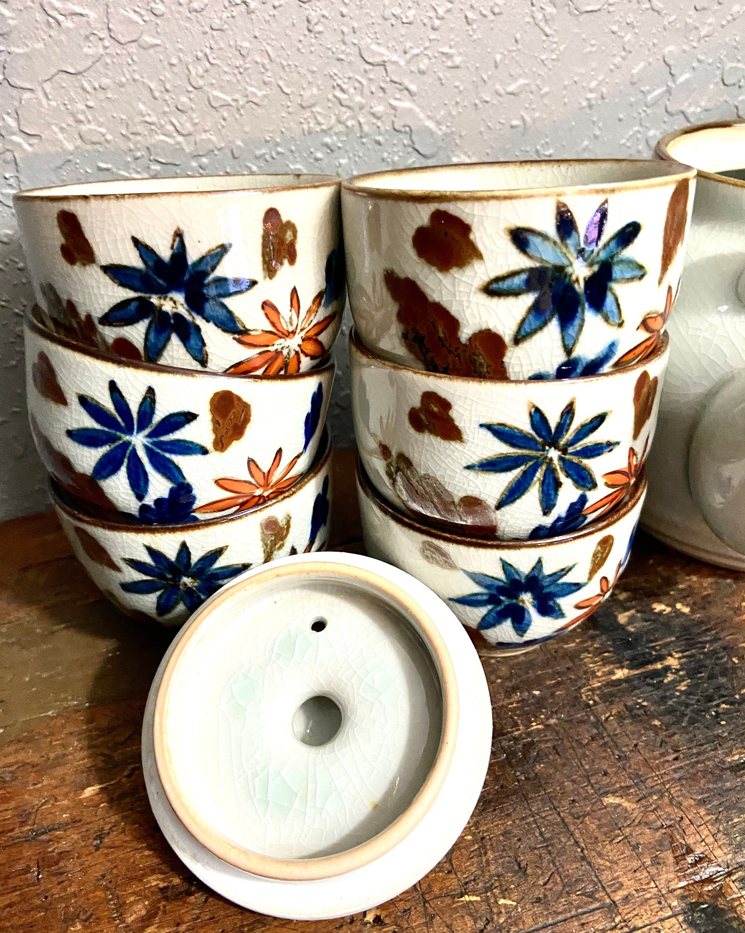 Vintage Asahi Stoneware Japanese Tea Set Teapot 6 Cups Floral | Etsy