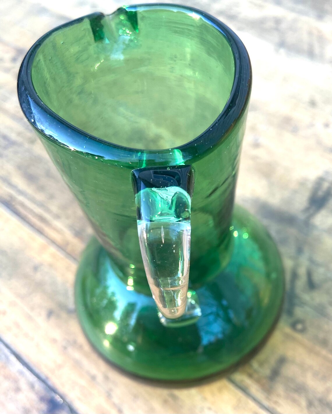 Vintage Green Glass Pitcher With Clear Handle Christmas | Etsy