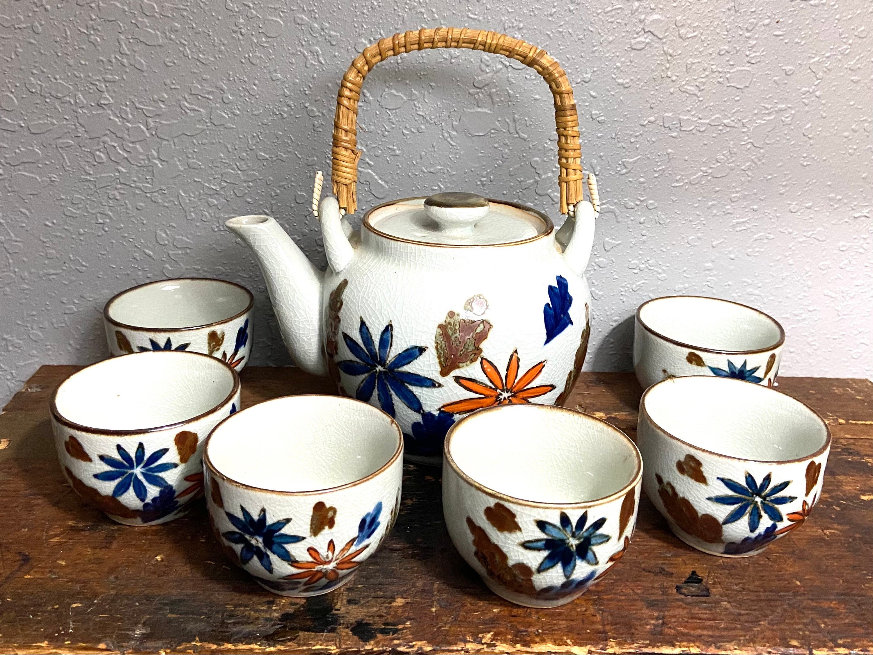 Vintage Asahi Stoneware Japanese Tea Set Teapot 6 Cups Floral | Etsy