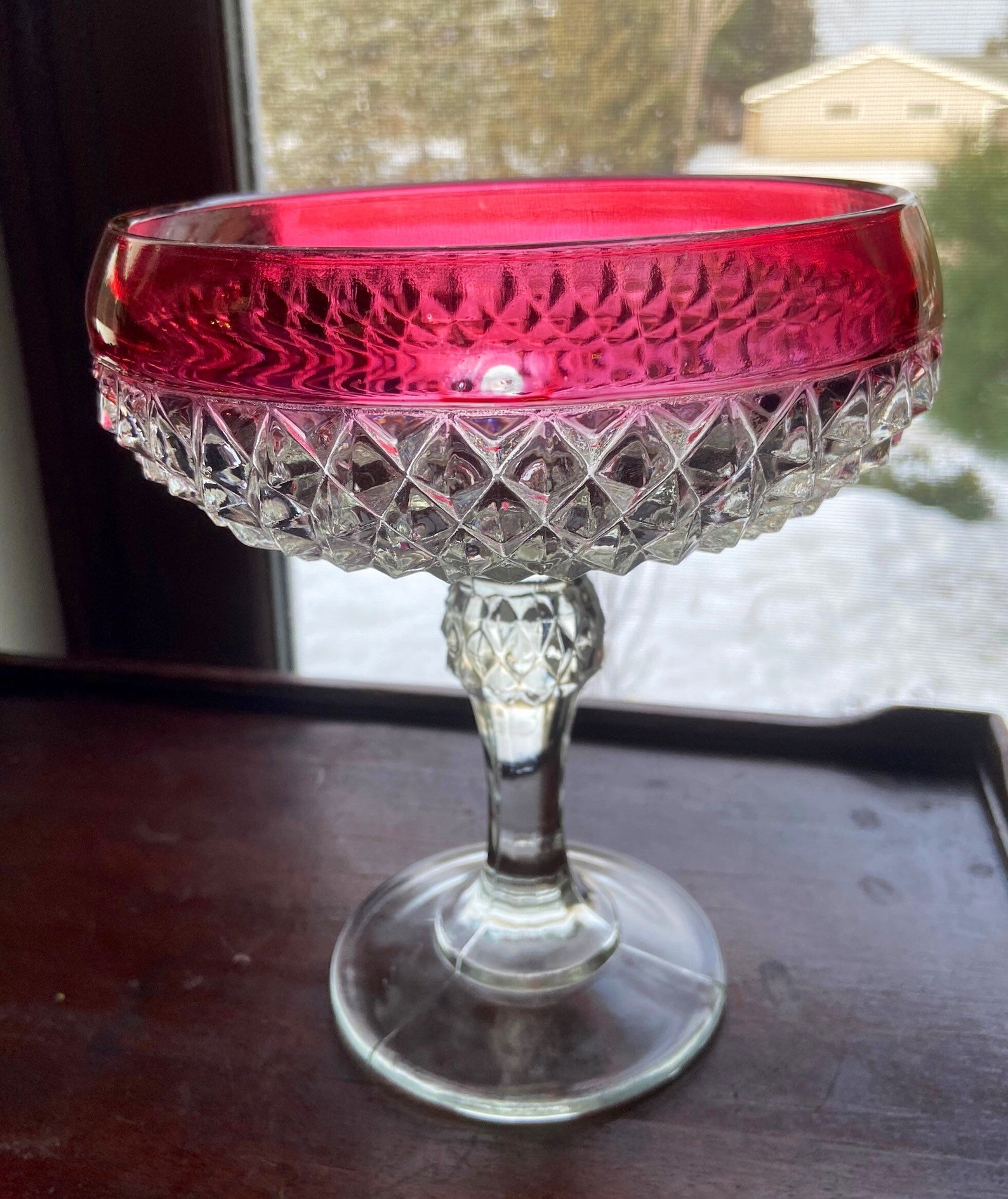 Vintage RUBY DIAMOND Point Water Set of 3 Crystal Glass Cut Items, Ruby ...