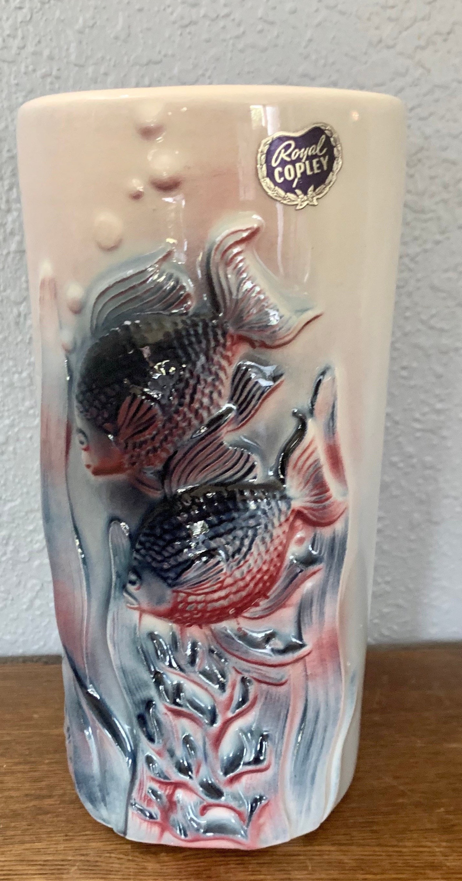 Vintage Royal Copley Purple/ Blue/cream Koi Pottery Ceramic Vase, Royal ...