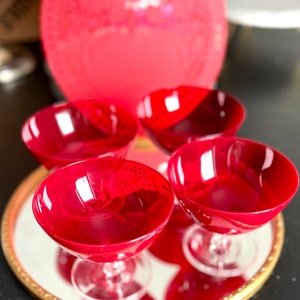 Vintage Ruby Red Footed Dessert/ Ice Cream Cups Set of 4 With Clear ...