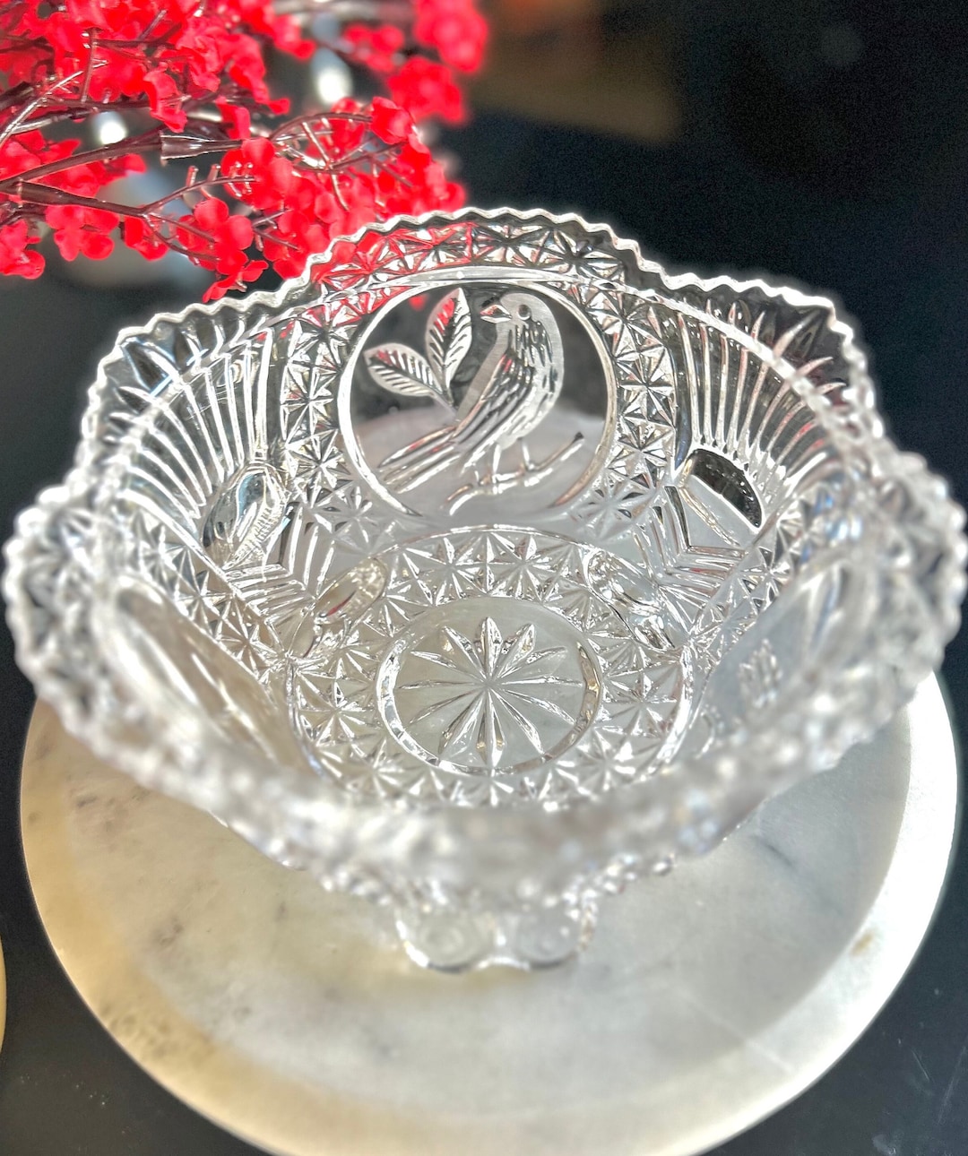 Vintage HOFBAUER BYRDES Lead, Crystal Footed Compote Diamond Cut Clear ...