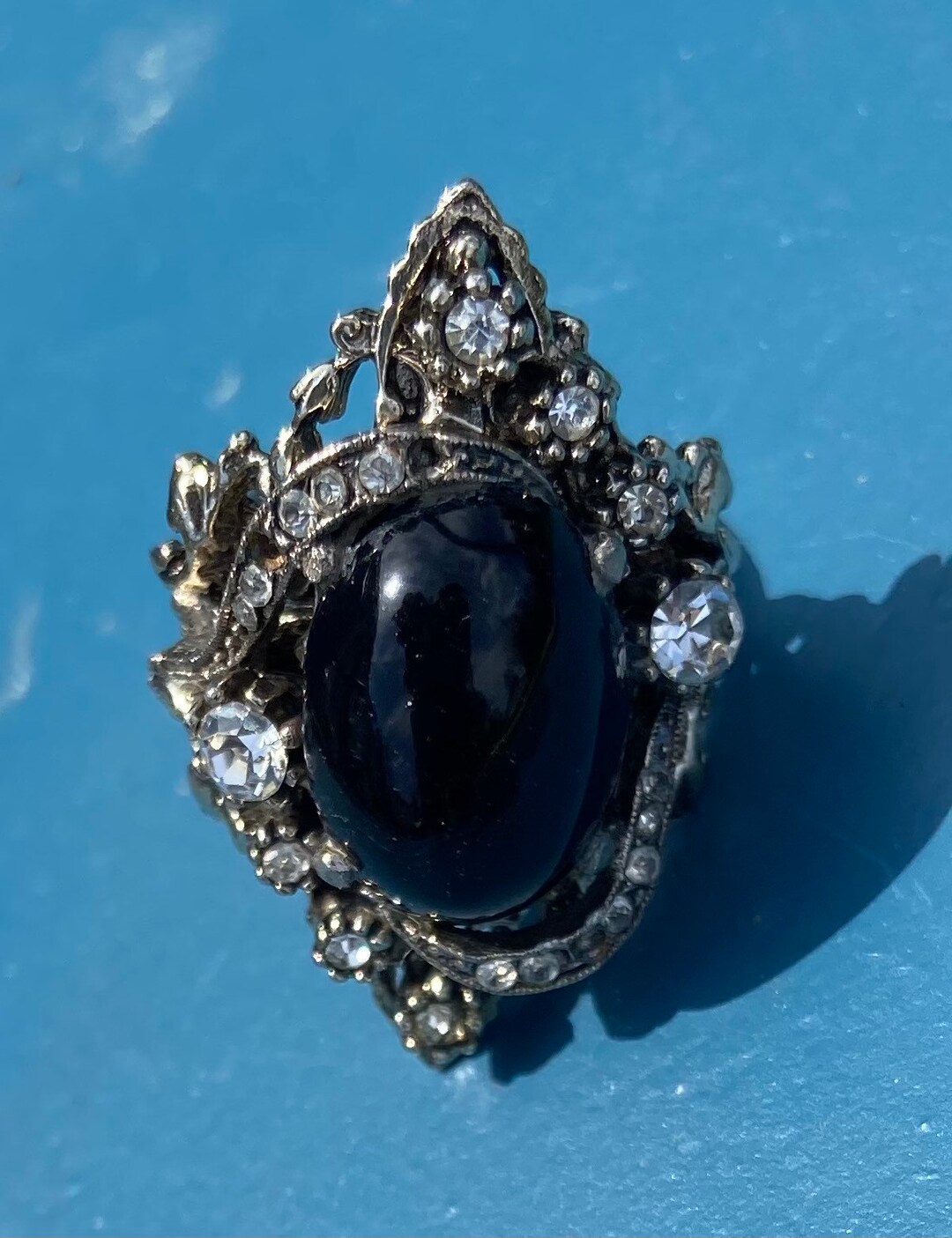 Vintage Signed ART Historic Rare Oval Onyx Rhinestone Faux, 1960s ...