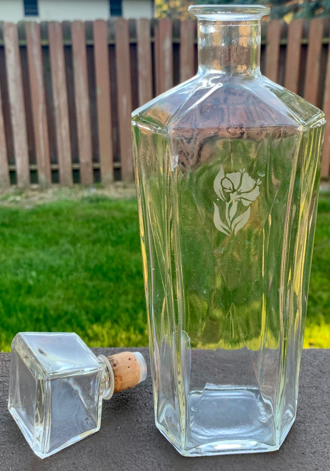 Vintage Thatcher Glass Floral Etched Liquor Decanter, Vintage Wine ...