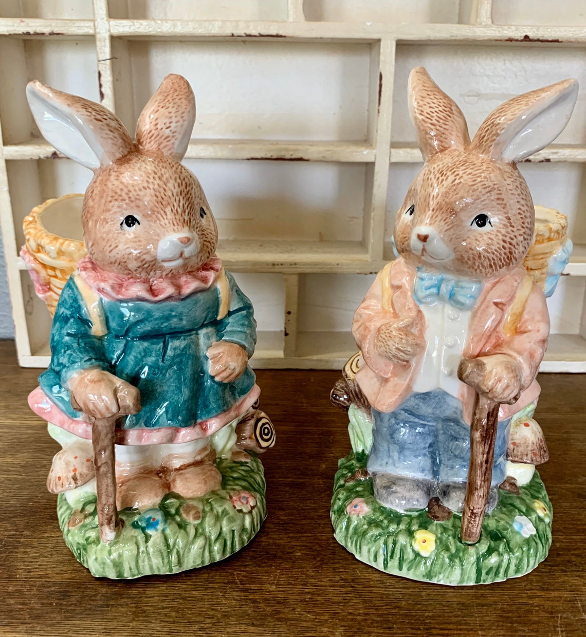 Vintage Pair of Spring Bunnies Planters Boy/girl Rabbit - Etsy